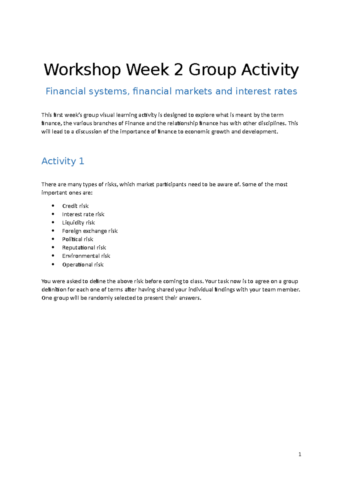 Workshop Week 2 Group Activity - Workshop Week 2 Group Activity ...