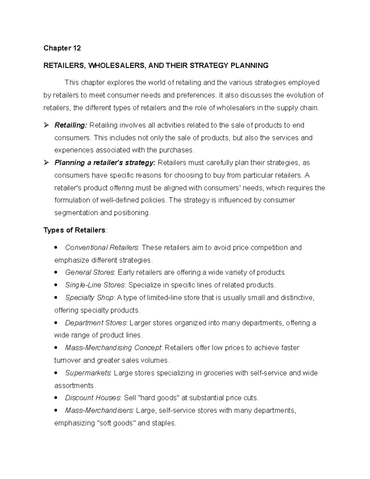 Chapter 12. Retailers, Wholesalers, and their Strategy - Chapter 12 ...