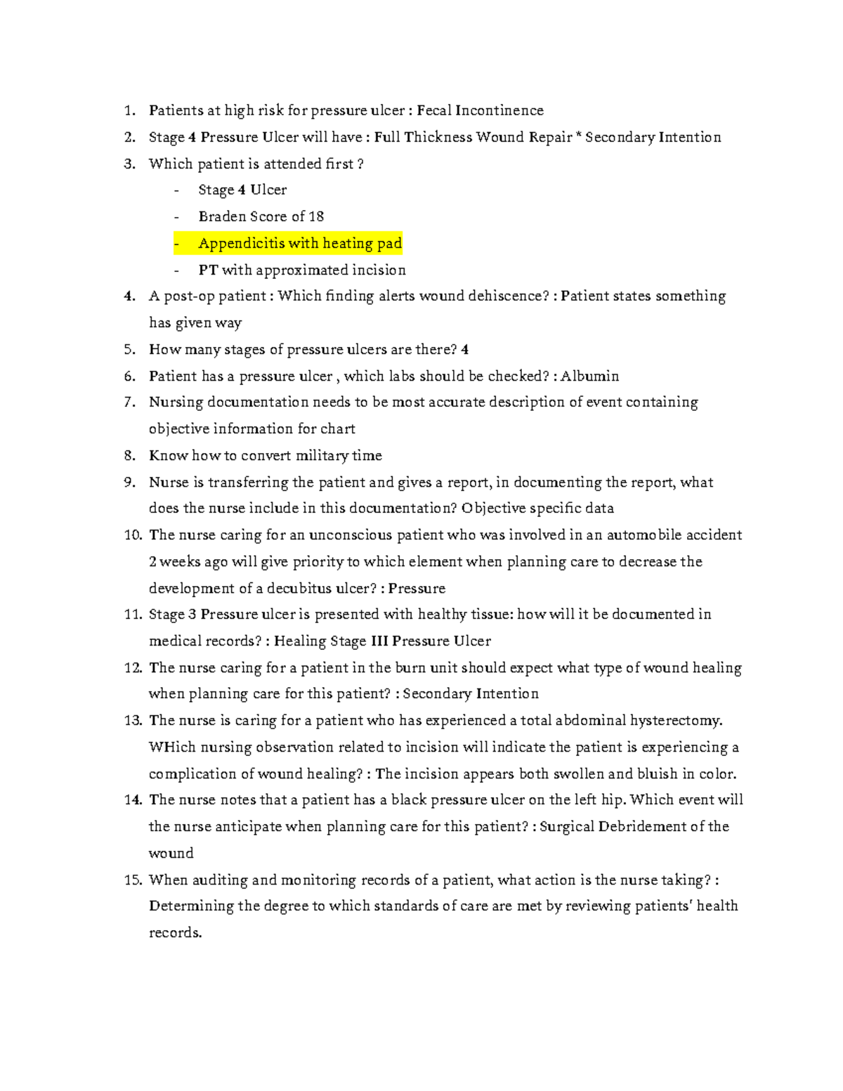 3029 EXAM II Study Guide - Patients at high risk for pressure ulcer ...