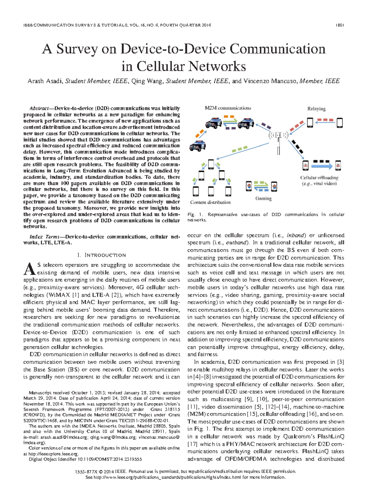 A Survey on Device-to-Device Communication in Cellular Networks - IEEE ...