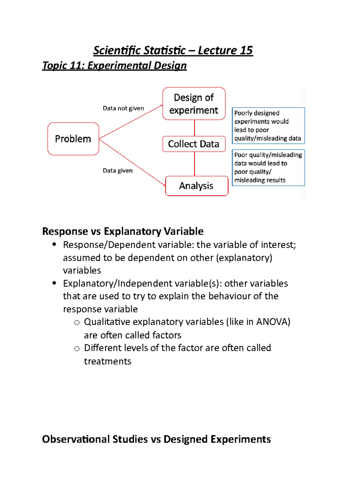 Scientific Statistics Lecture 15 - Scientific Statistic – Lecture 15 ...
