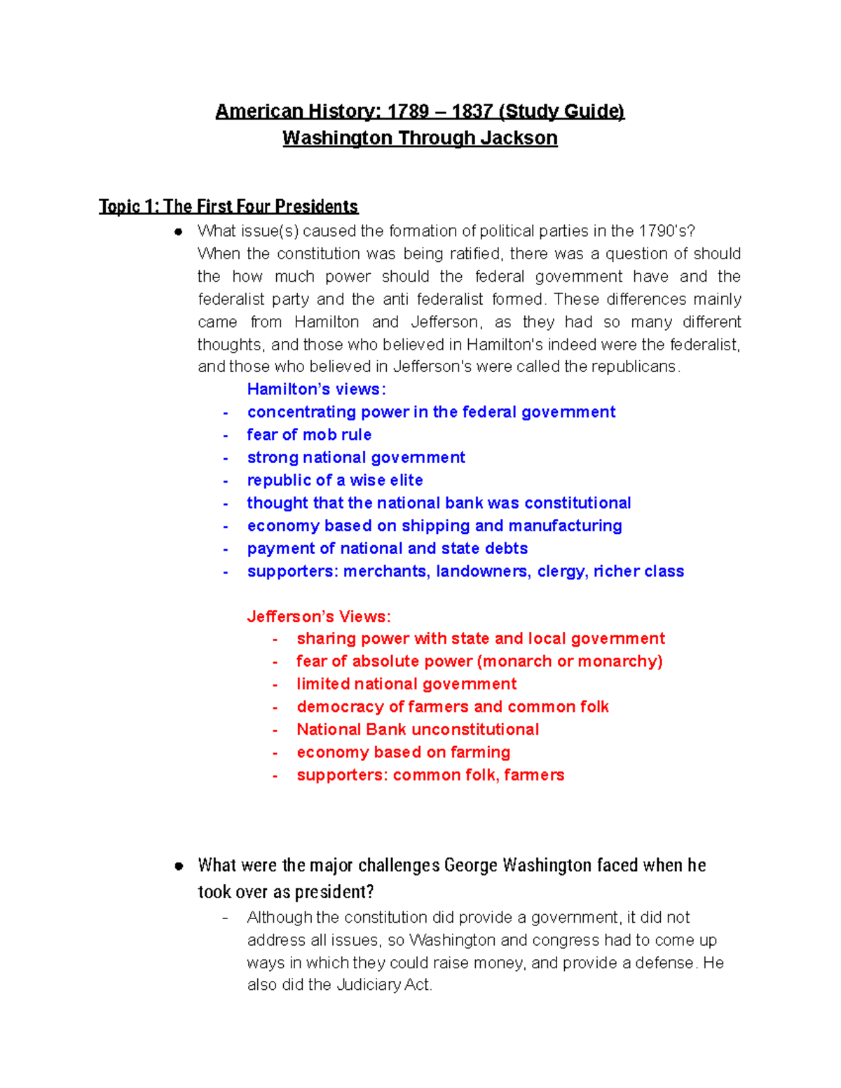 The New Nation Study Guide for Test 3 - American History: 1789 – 1837 ...