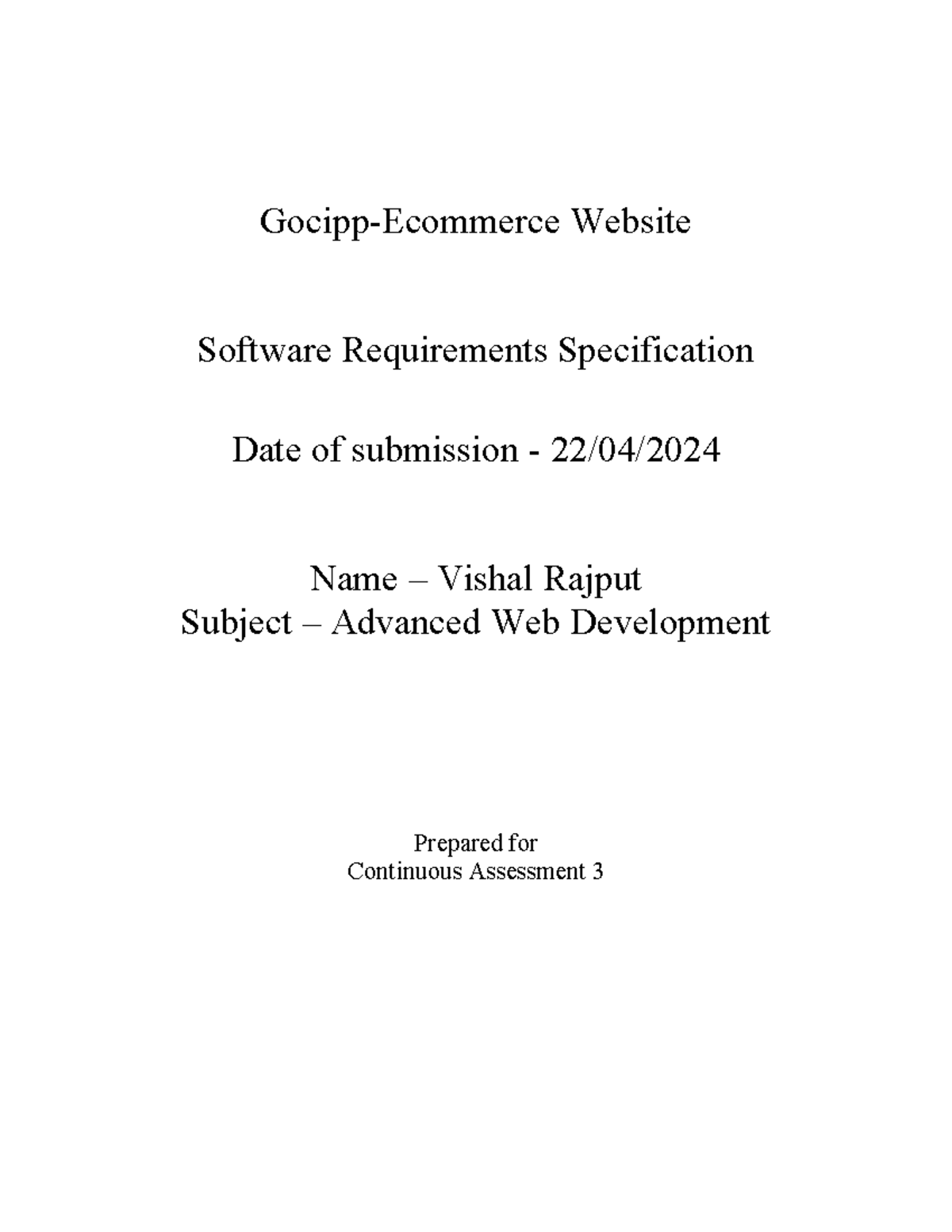 E COMMERCE WEBSITE SRS - Gocipp-Ecommerce Website Software Requirements Specification Date of ...