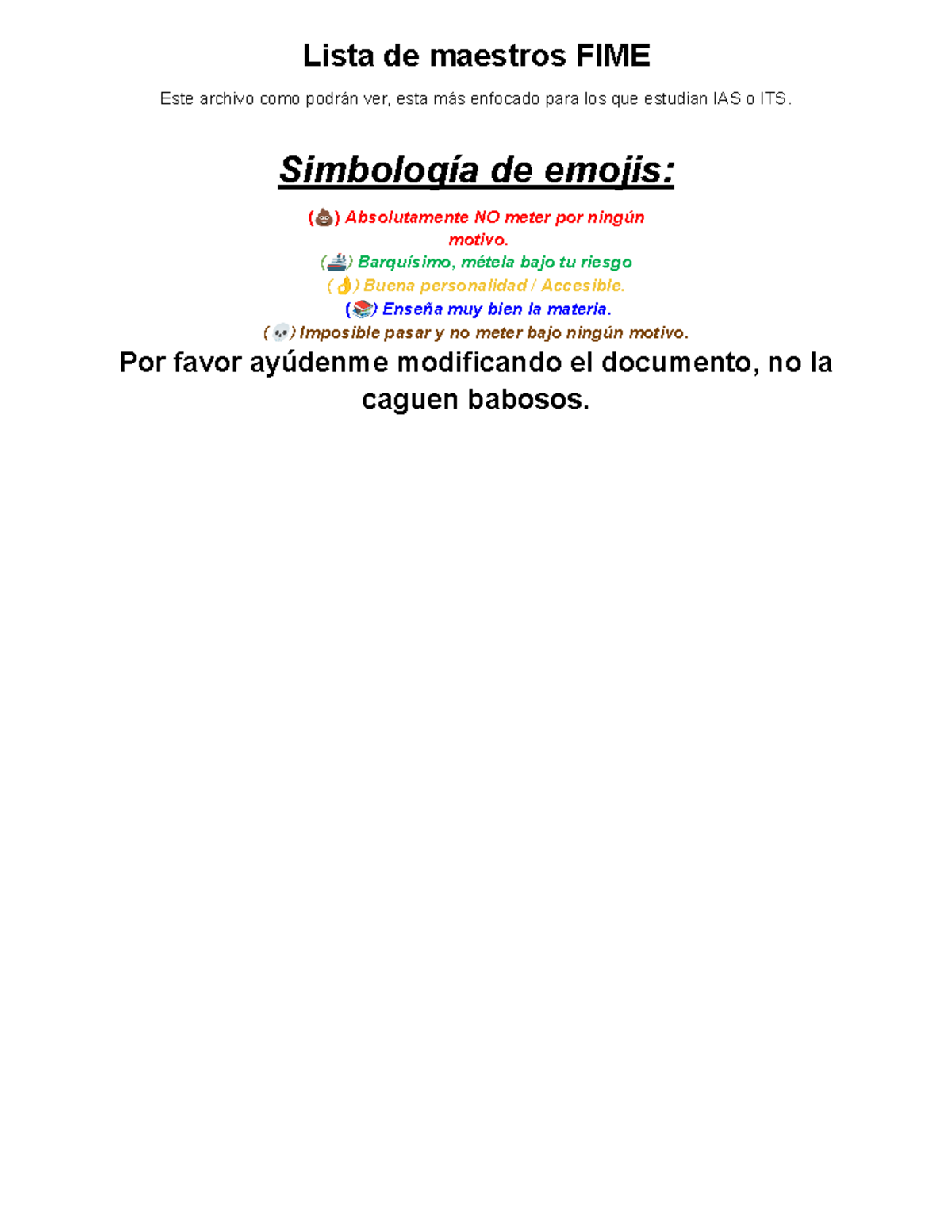 Recomendacion Maestros FIME 2024 - Lista de maestros FIME Este archivo como podrán ver, esta más ...