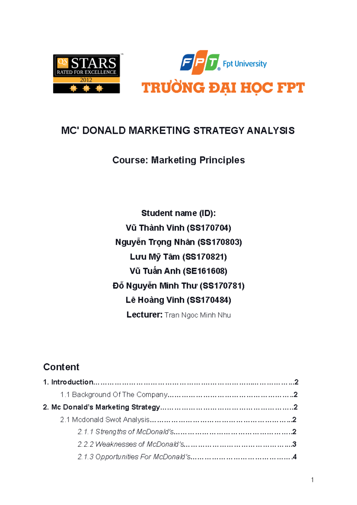 Mcdonald'S Marketing Report - MC' DONALD MARKETING STRATEGY ANALYSIS ...