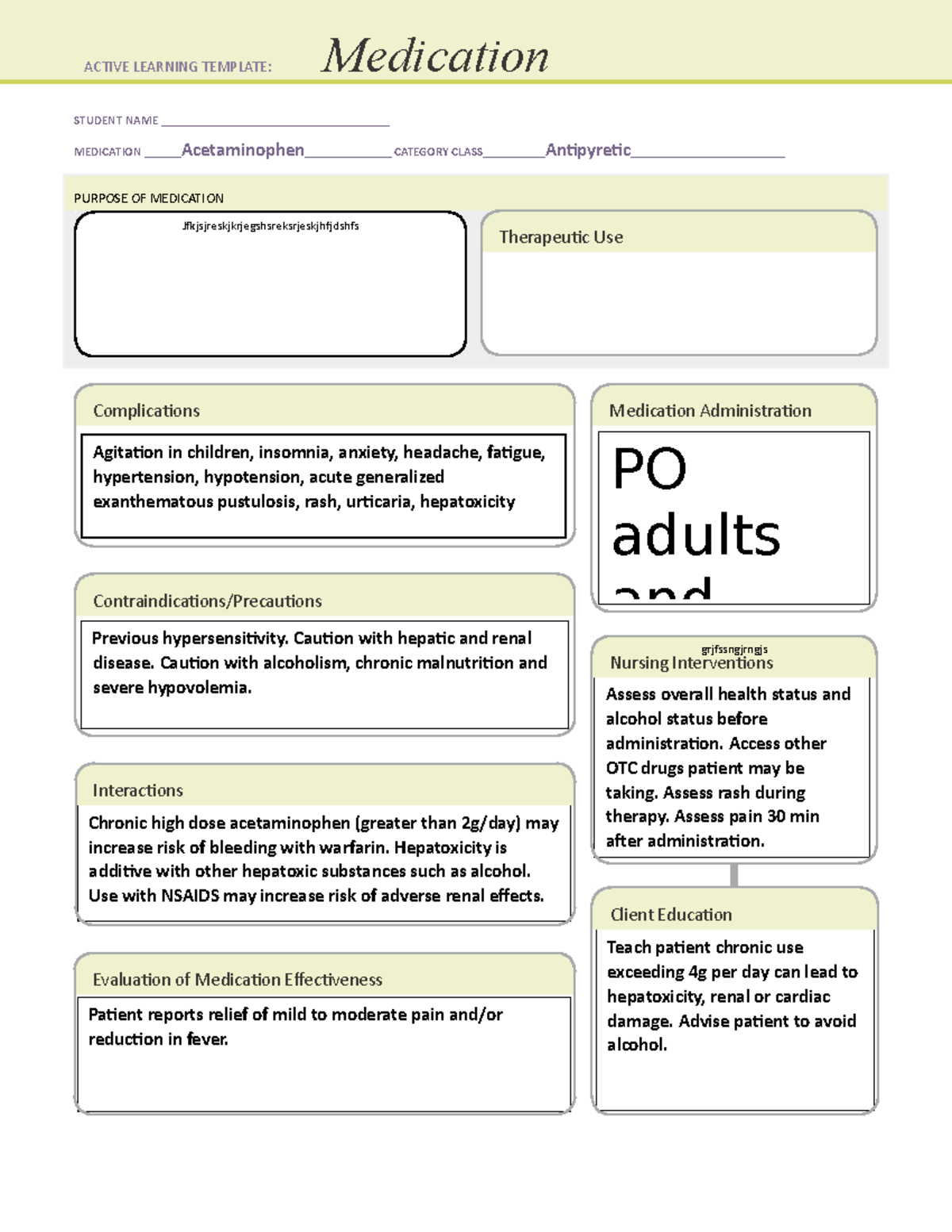Acetaminophen Template - STUDENT NAME ...