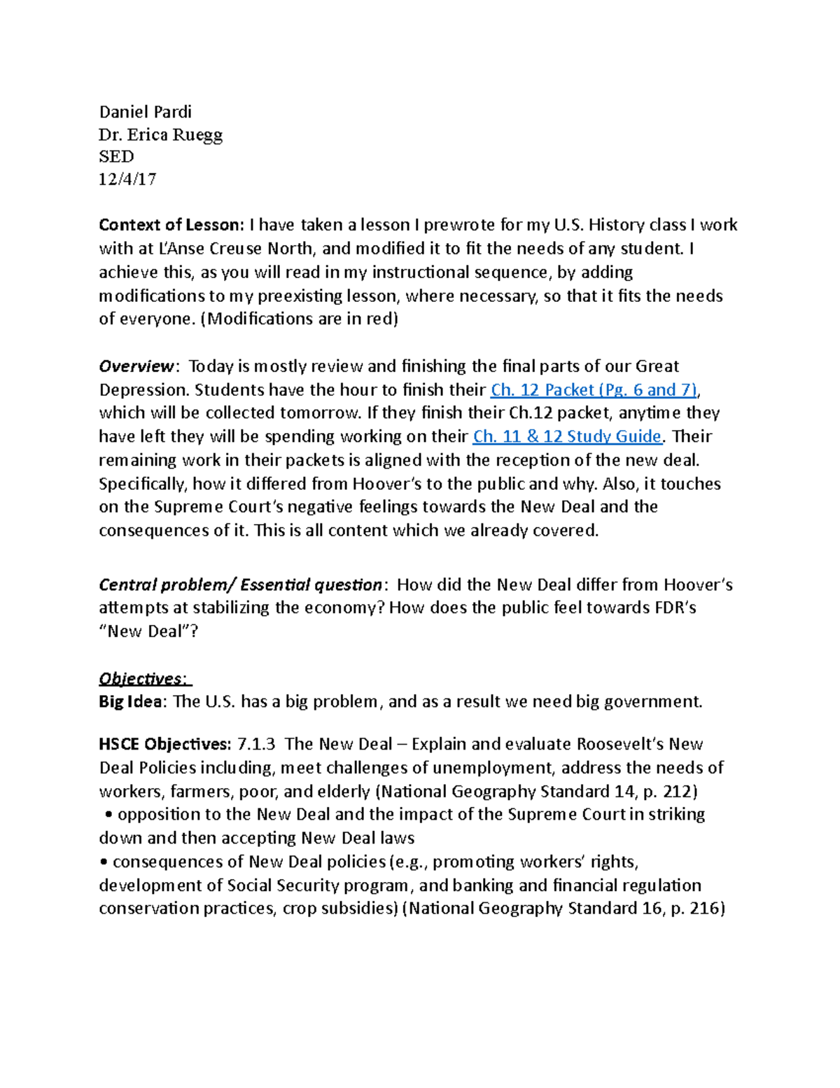 Modification For Lesson Plan Activity - Daniel Pardi Dr. Erica Ruegg ...