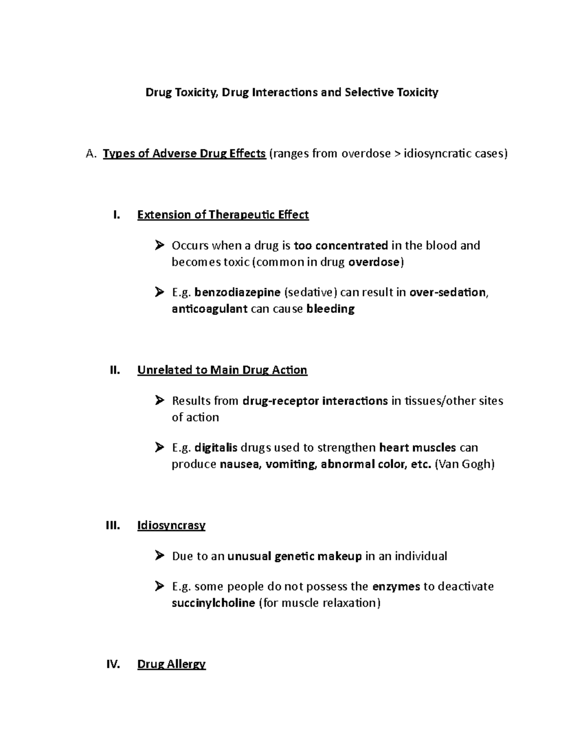Drug Toxicity Summary - Drug Toxicity, Drug Interactions and Selective ...