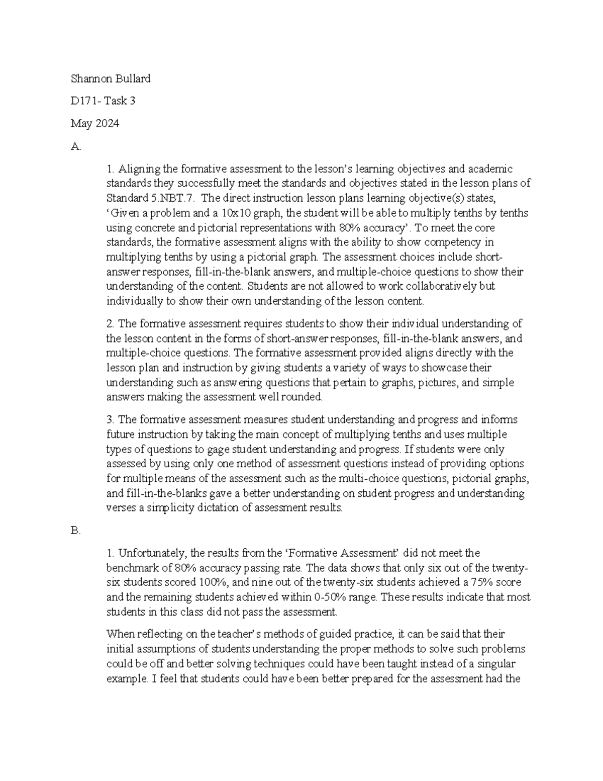 D171 task 3 - Shannon Bullard D171- Task 3 May 2024 A. 1. Aligning the ...