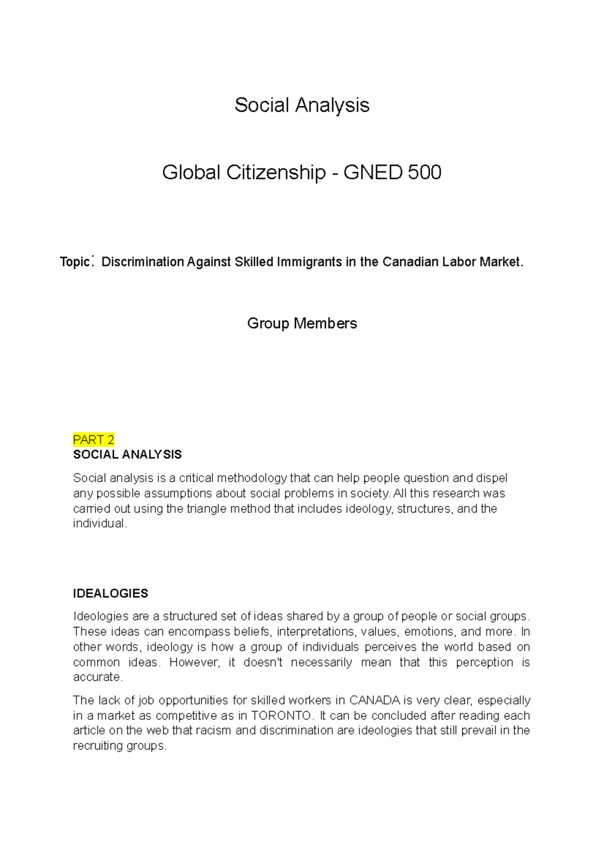 Social Analysis 3 - Social Analysis Global Citizenship - GNED 500 Topic ...