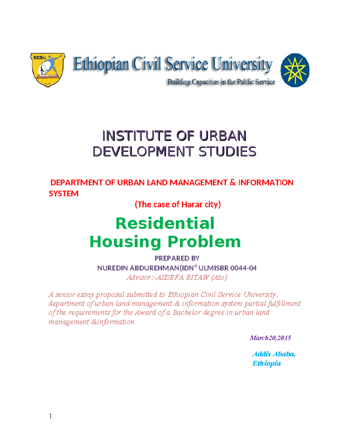 Research proposal for housing problem in - INSTITUTE OF URBANINSTITUTE ...