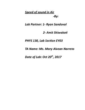 Lab 4 phys 130 complete - Lab #4: SPEED OF SOUND Suhim Thapa (1767517) Introduction 1 Objectives ...