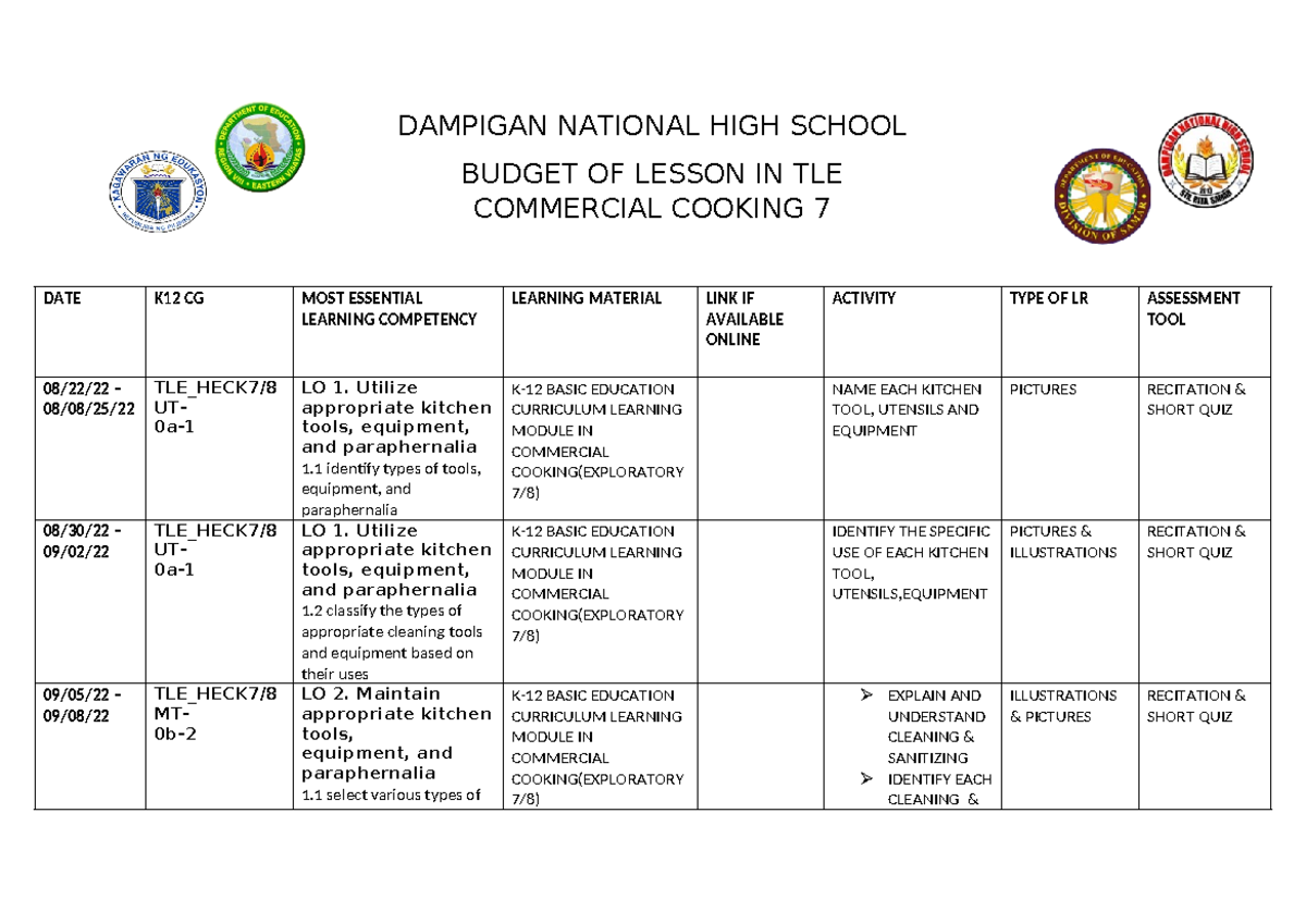 BOL IN TLE 7 Commercial Cooking - DATE K12 CG MOST ESSENTIAL LEARNING ...
