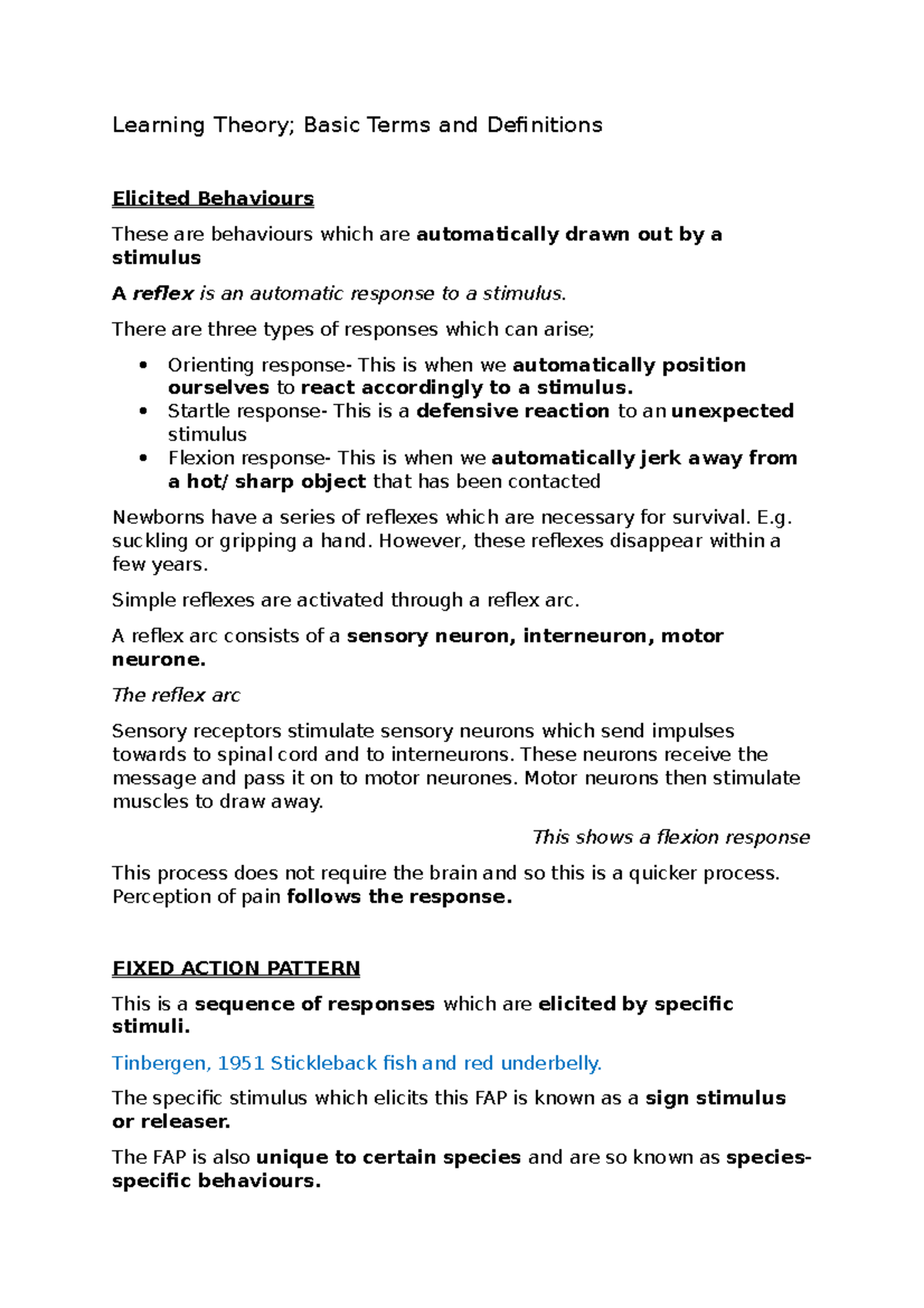 2. Elicited Behaviours - Learning Theory; Basic Terms and Definitions ...
