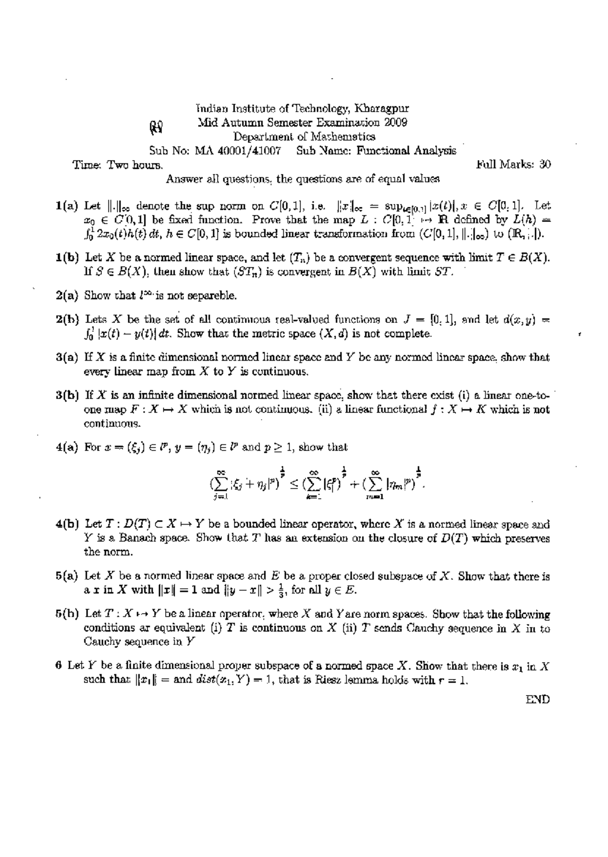 2009 - Functional analysis paper on all the topics contained in the ...