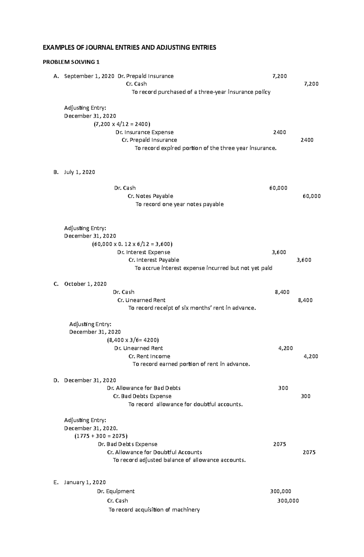 Examples OF Journal Entries AND Adjusting Entries - EXAMPLES OF JOURNAL ...