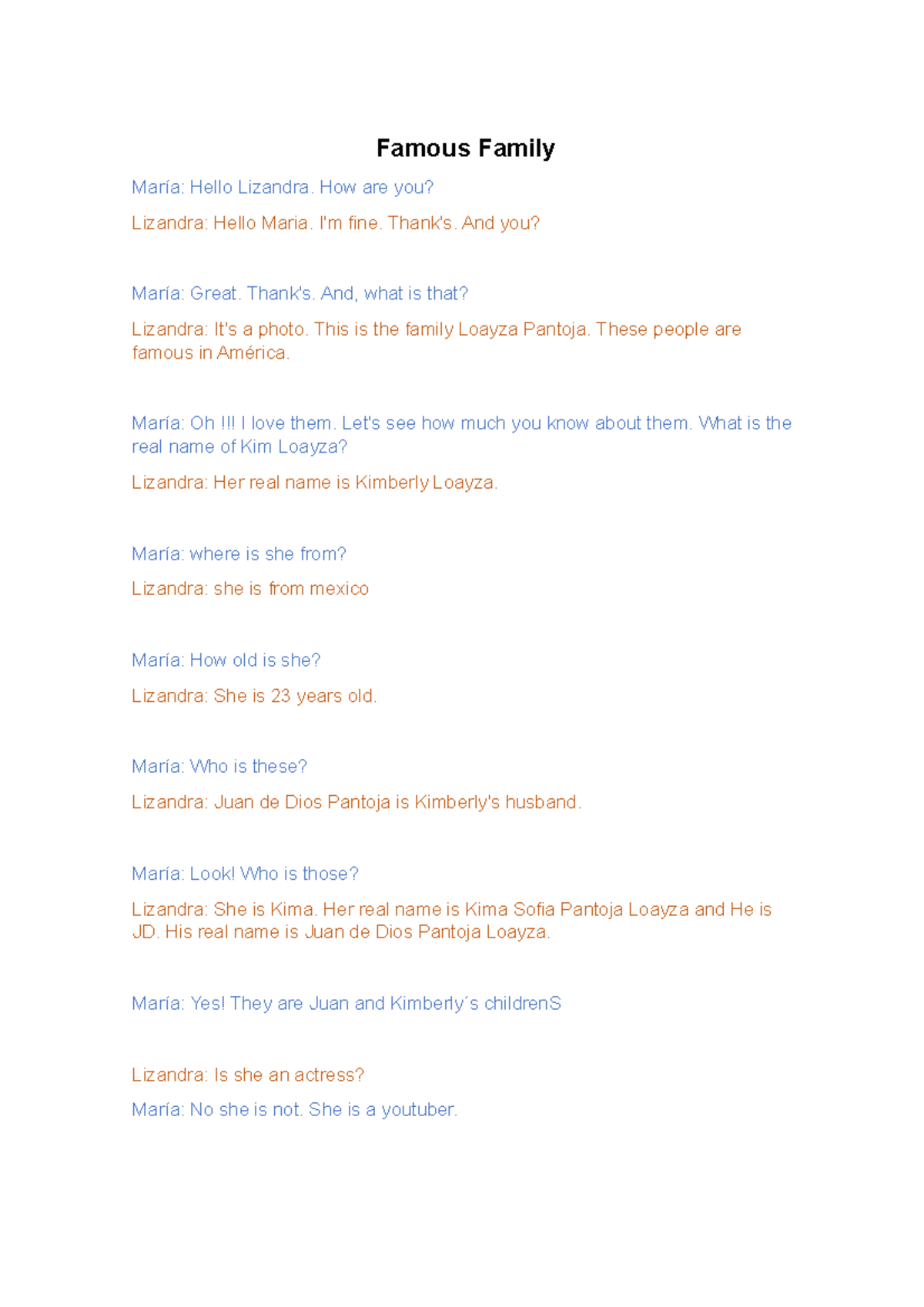 S06. Famous Family - semana 6 familias famosas - Famous Family María ...