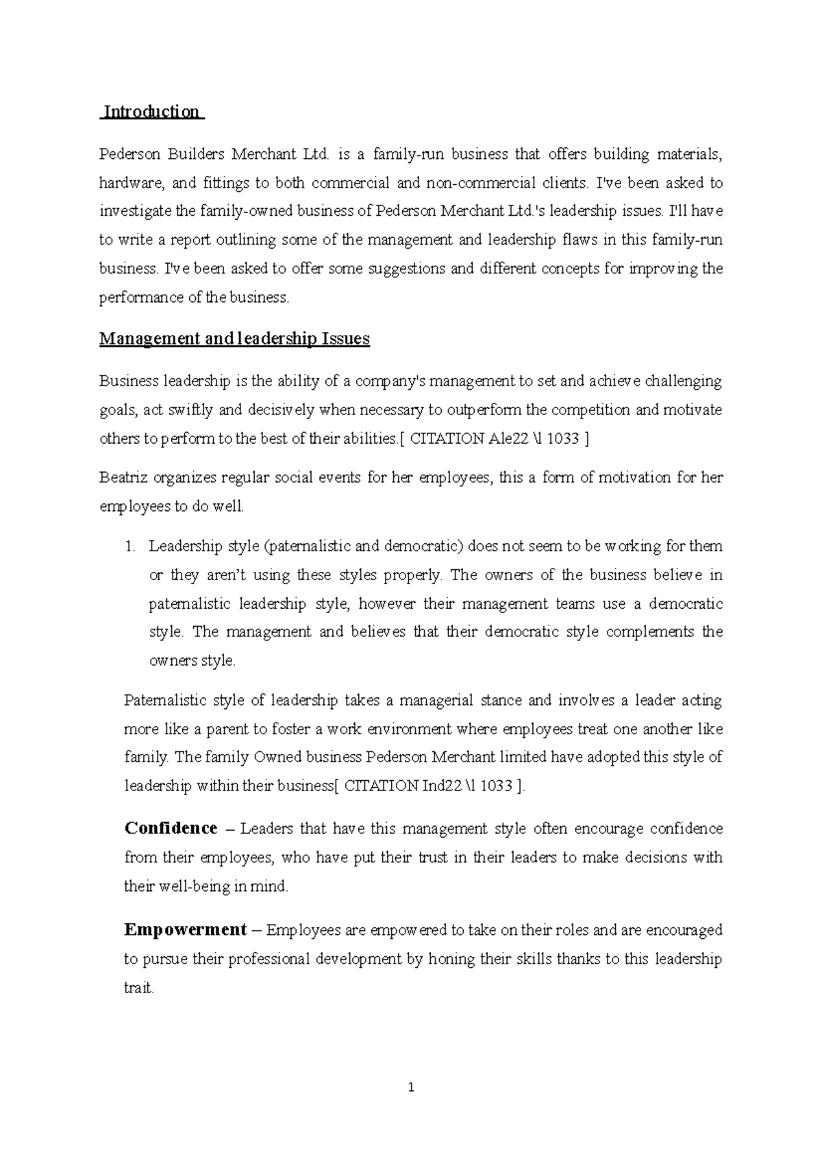 Unit 6 Principles of management - Introduction Pederson Builders ...