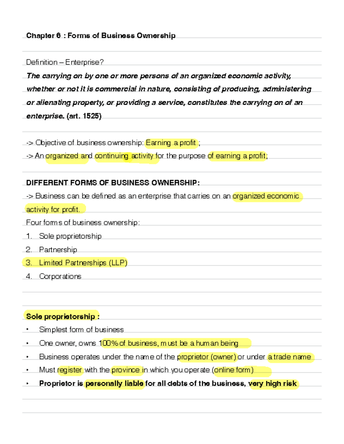 Chapter 6 Forms of Business Ownership - Chapter 6 : Forms of Business ...