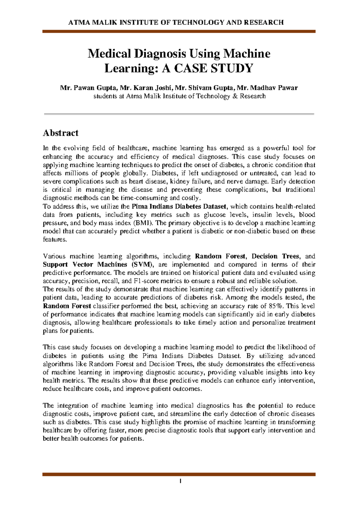 ML-Case Study - Medical Diagnosis Using Machine Learning: A CASE STUDY ...