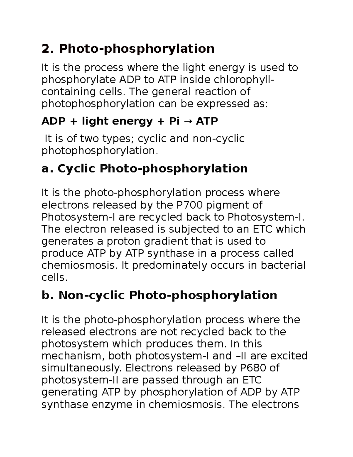 Bio 20 - notes - 2. Photo-phosphorylation It is the process where the ...
