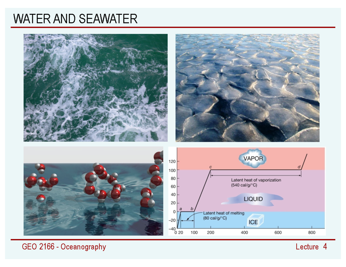 Lecture 4 seawater 2 - WATER AND SEAWATER Outline I. Water: a ...