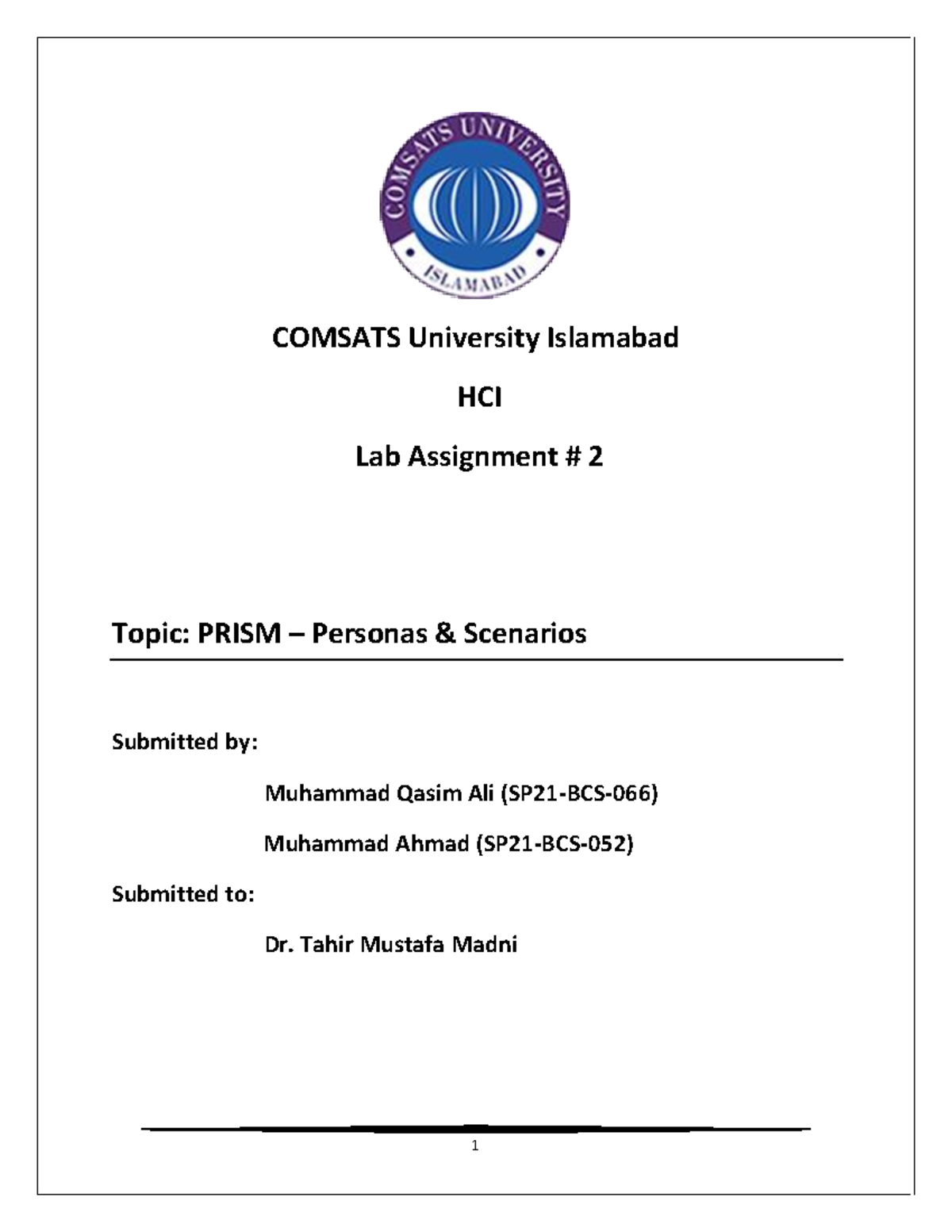 Lab- assignment-2- SP21-BCS-052, SP21-BCS-066 - COMSATS University Islamabad HCI Lab Assignment ...