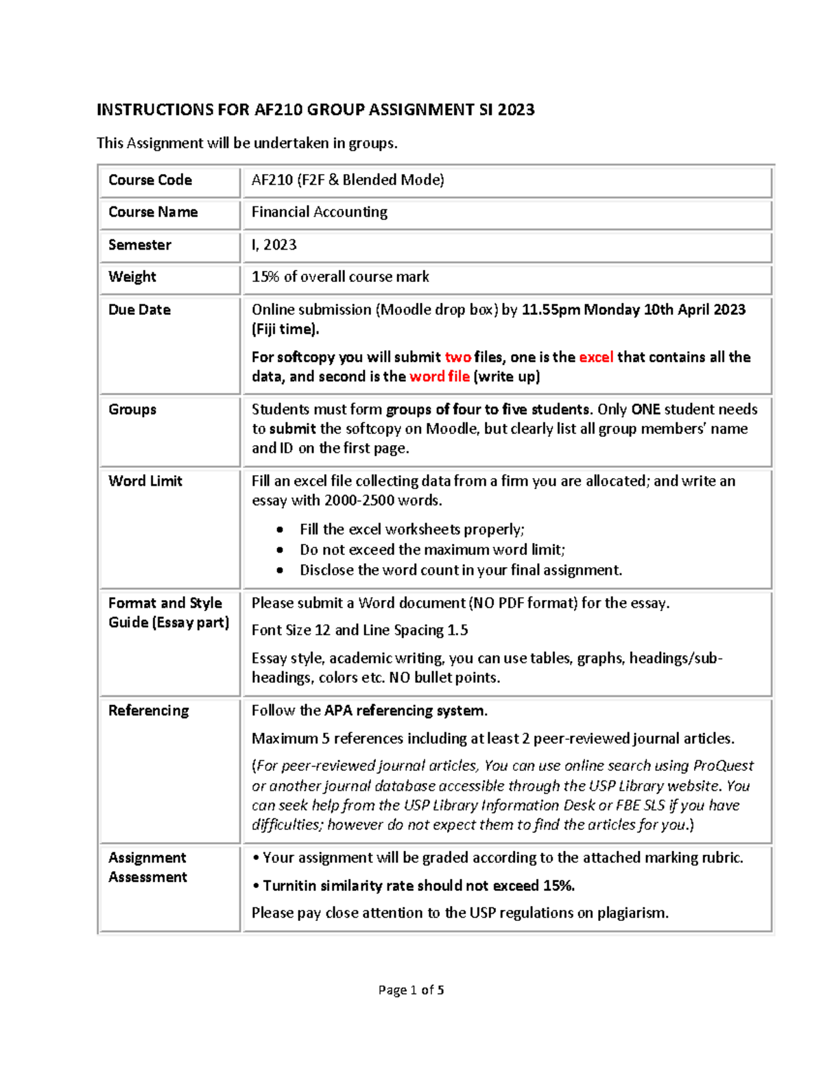AF210 Group Assignment 2023 - INSTRUCTIONS FOR AF210 GROUP ASSIGNMENT SI 2023 This Assignment ...
