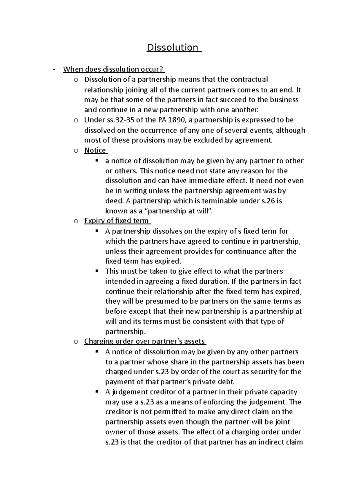 Dissolution (Chapter 17) - Dissolution When does dissolution occur? o ...