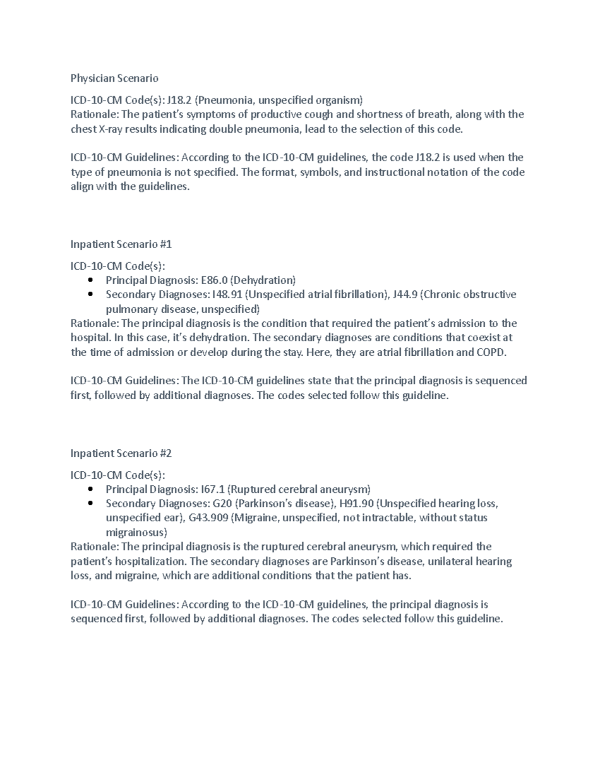 Portfolio Week 3 - Notes - Physician Scenario ICD-10-CM Code(s): J18 ...