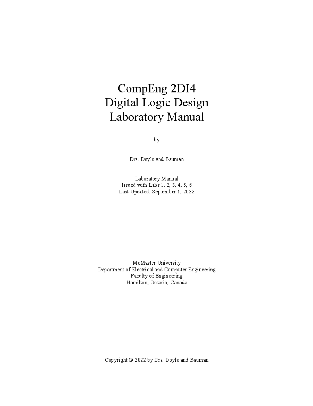 2022 2DI4Lab Manual - CompEng 2DI Digital Logic Design Laboratory ...