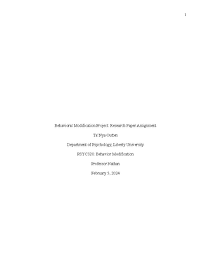 Behavior Modification Project Treatment Phase Report Example - Behavioral Modification Project ...