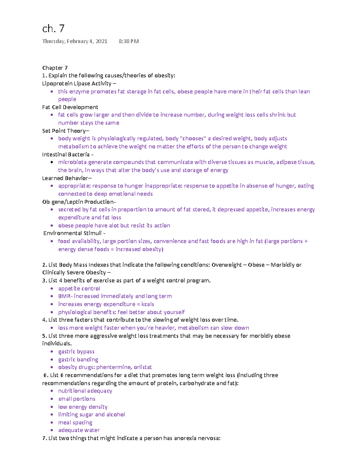 Nutrition ch. 7 study guide - Chapter 7 Explain the following causes ...