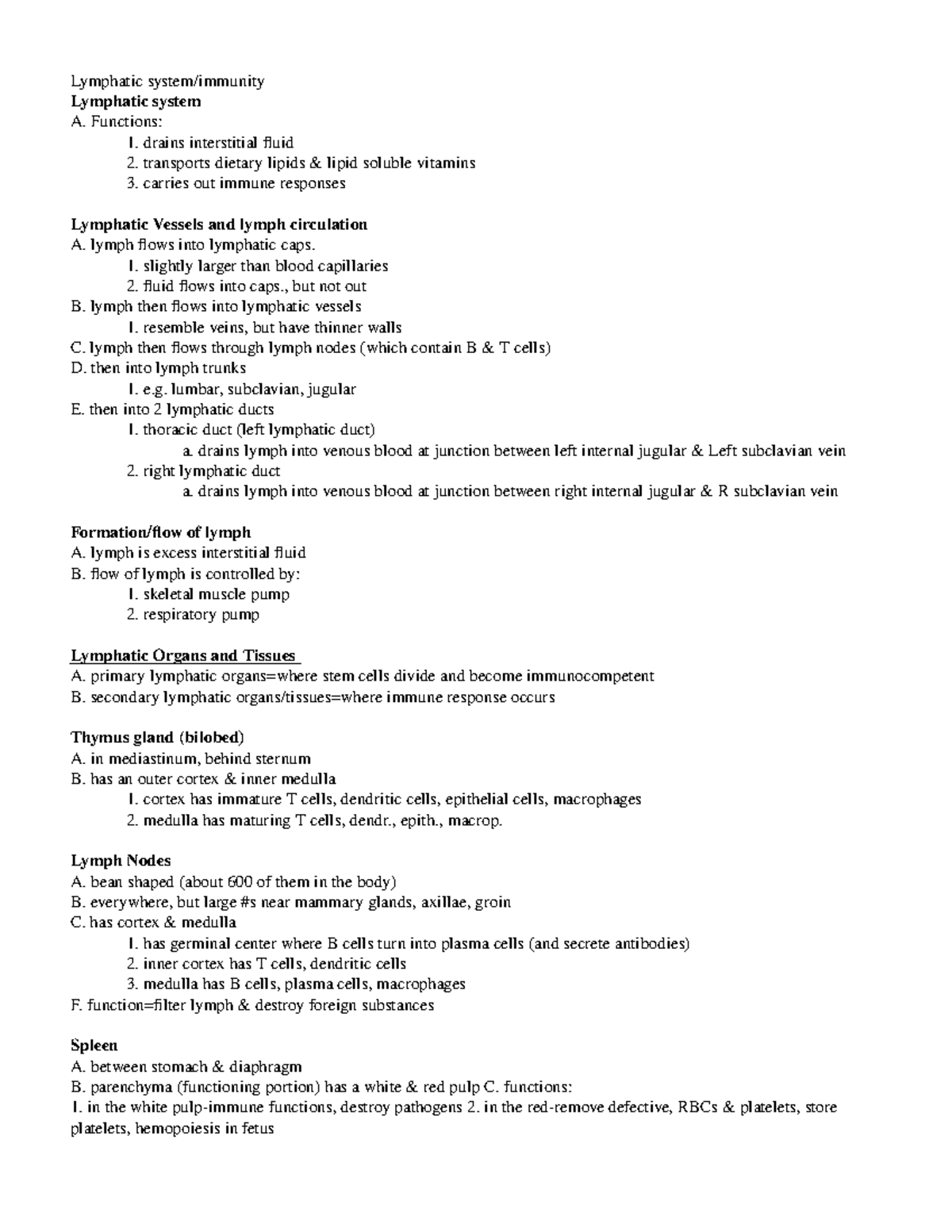 Lymphatic system - Anatomy and Physiology notes based on topic ...