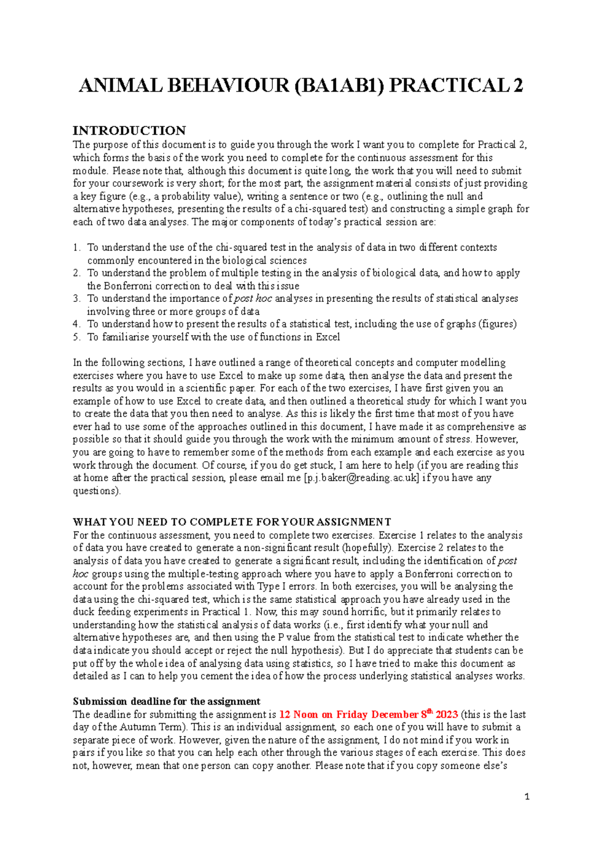 17. Handout for Practical 2 - ANIMAL BEHAVIOUR (BA1AB1) PRACTICAL 2 ...