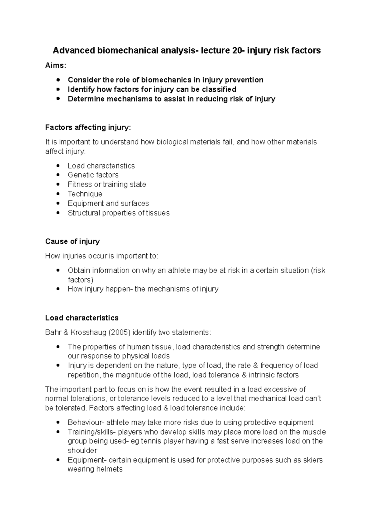 Biomechanics lecture 20- risk factors - Advanced biomechanical analysis ...