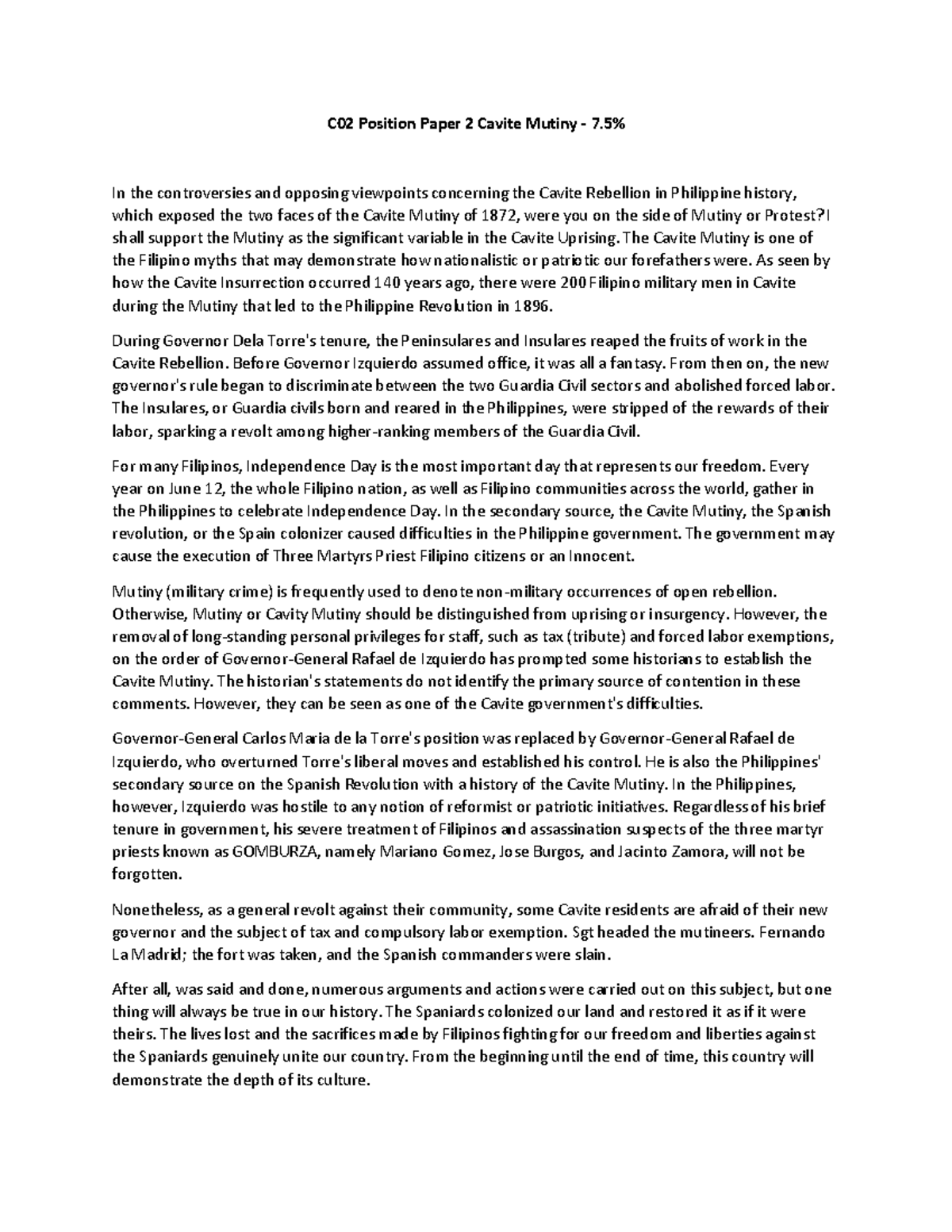 C02 Position Paper 2 Cavite Mutiny - The Cavite Mutiny is one of the ...
