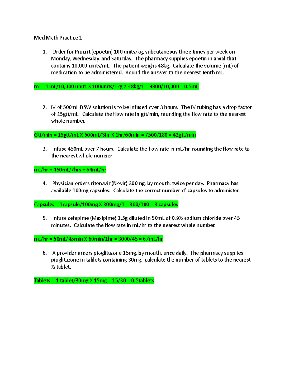 Math Test 1 Key 2023-07-18 20 55 36 - Med Math Practice 1 1. Order for ...