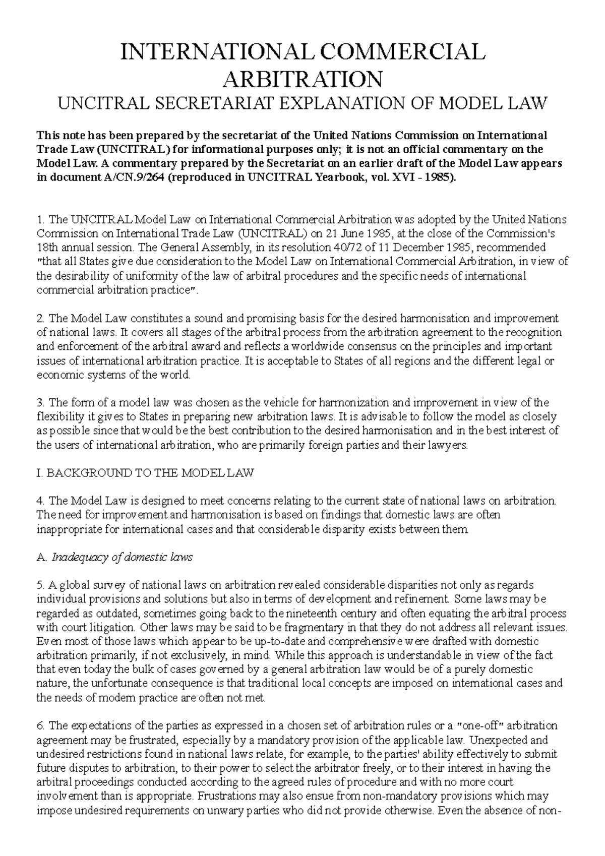 Uncitral - INTERNATIONAL COMMERCIAL ARBITRATION UNCITRAL SECRETARIAT ...