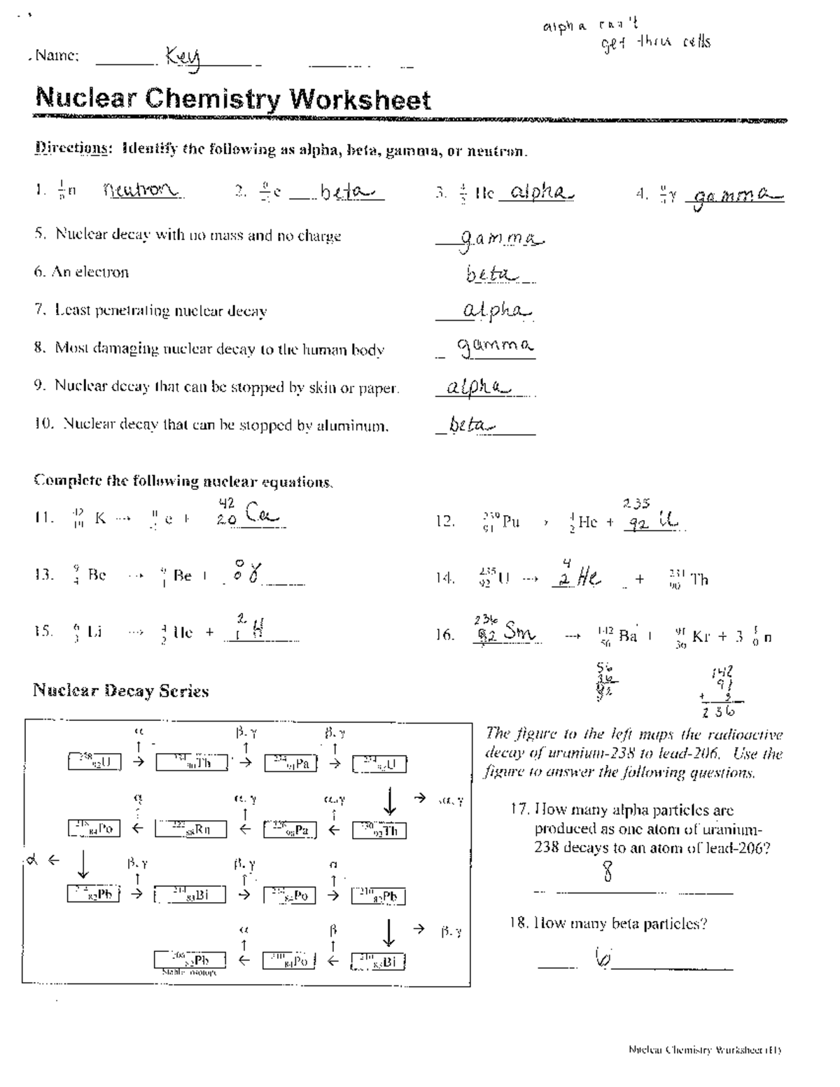 2024- Nuclear Decay Worksheet #3-KEY - CHEM 1211K - Studocu