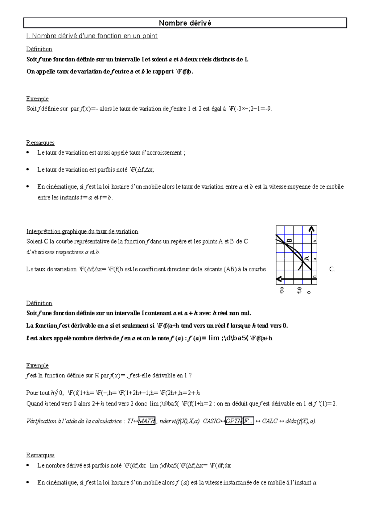 Nombre derive - math Lycee - I. Nombre dérivé d’une fonction en un ...