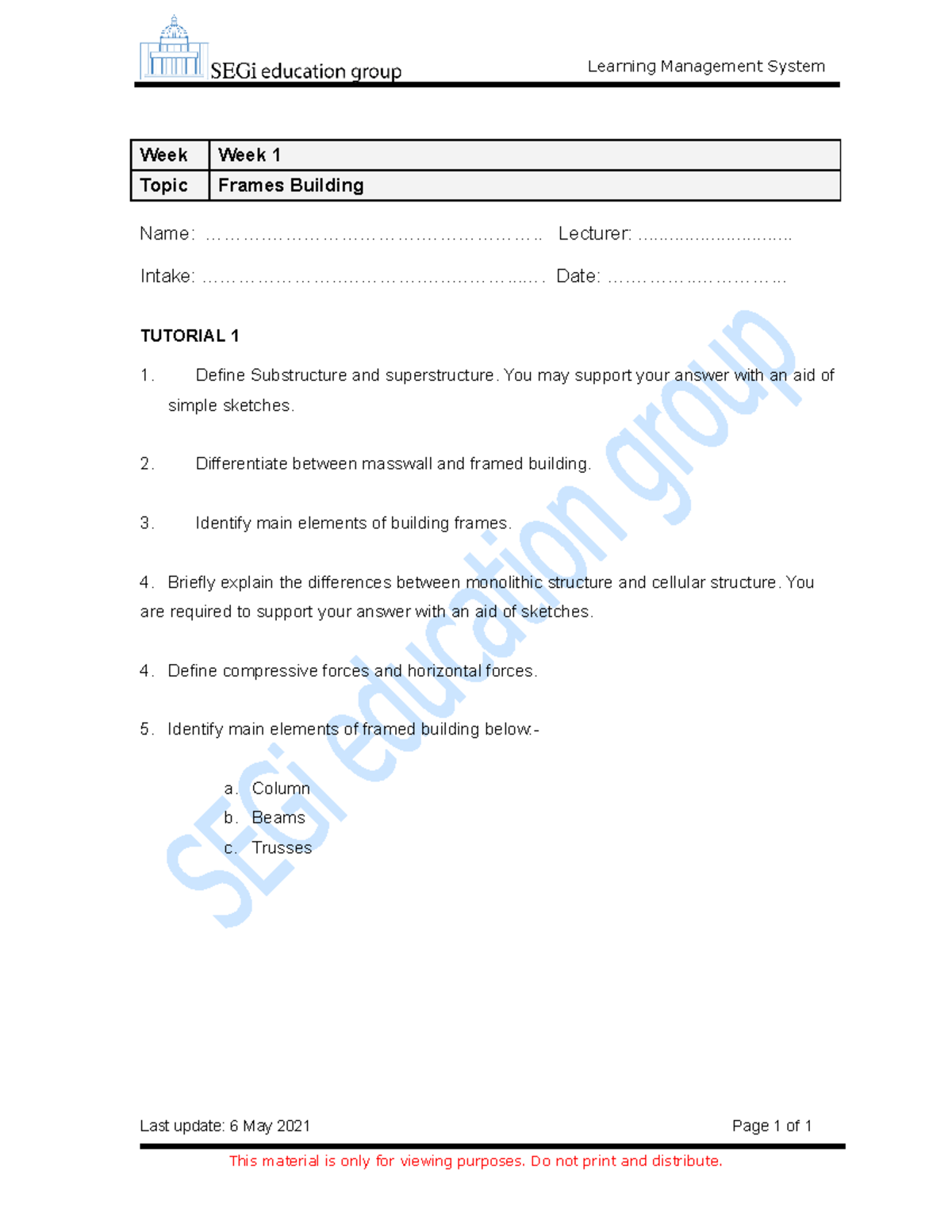 Week 1-Frame - Lecture notes WW - Learning Management System Week Week ...