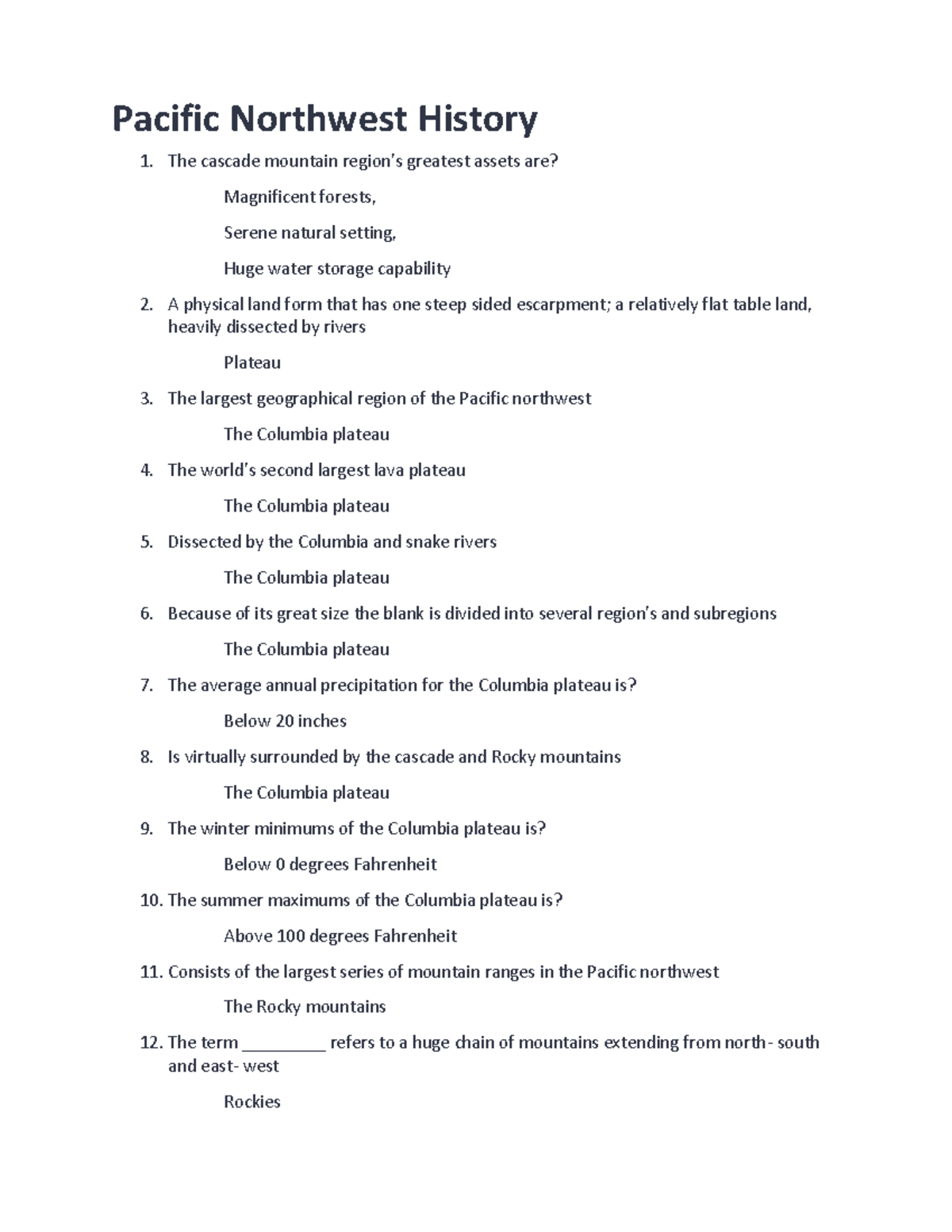 Pacific northwest history - Pacific Northwest History The cascade ...