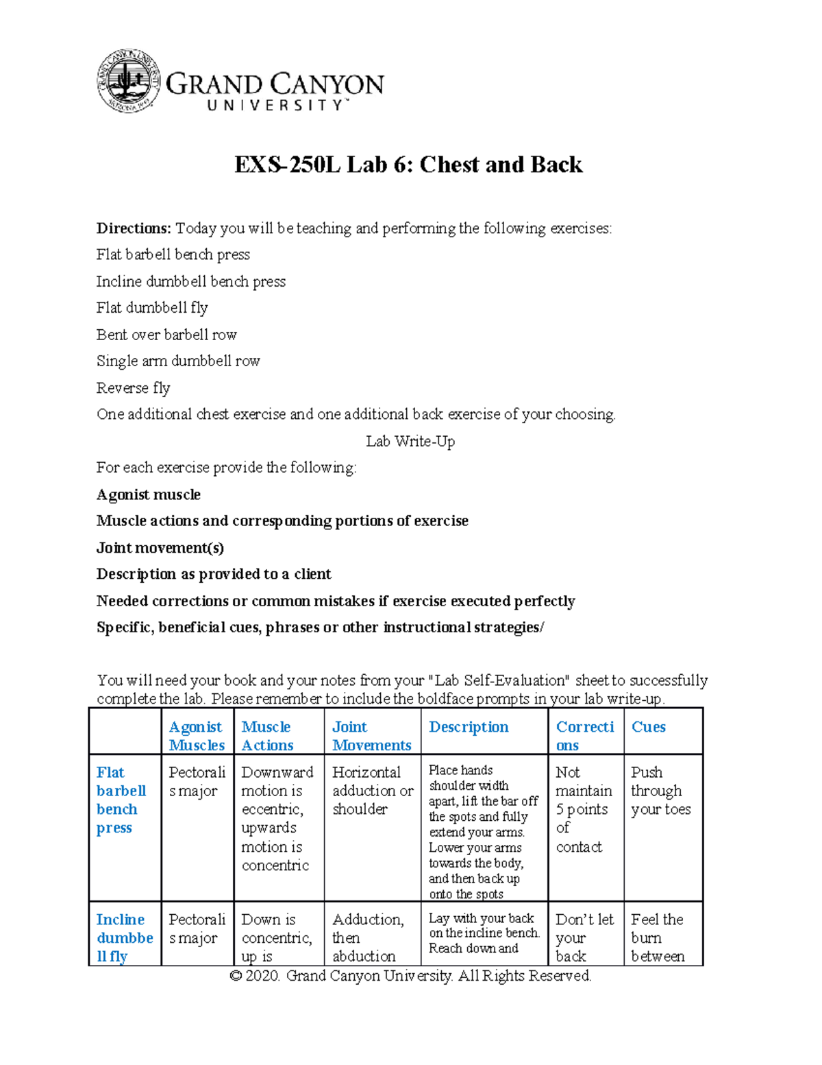 W6 Lab - The assigned lab for this week - EXS-250L Lab 6: Chest and ...
