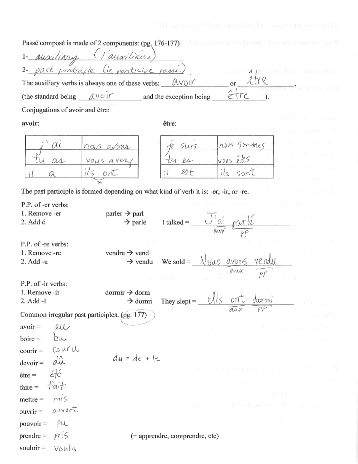 Passé composé review - FREN 102 - Studocu