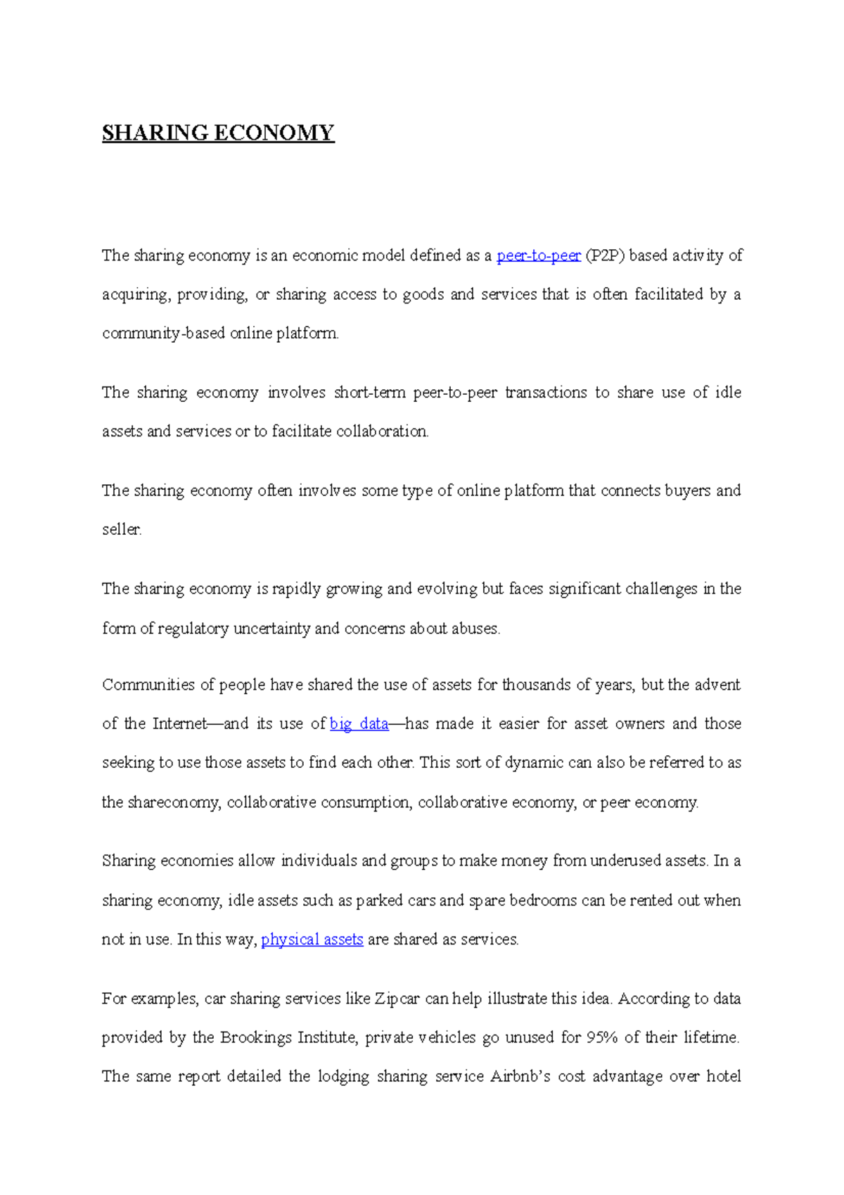 Catatan Sharing Economy - SHARING ECONOMY The sharing economy is an ...