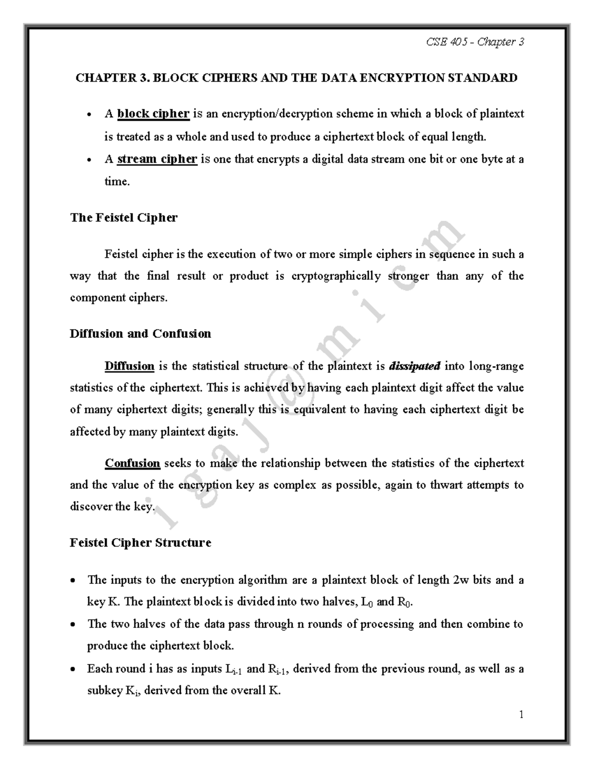 Chapter 3 Block Cipher Des1 Chapter 3 Block Ciphers And The Data Encryption Standard A Block