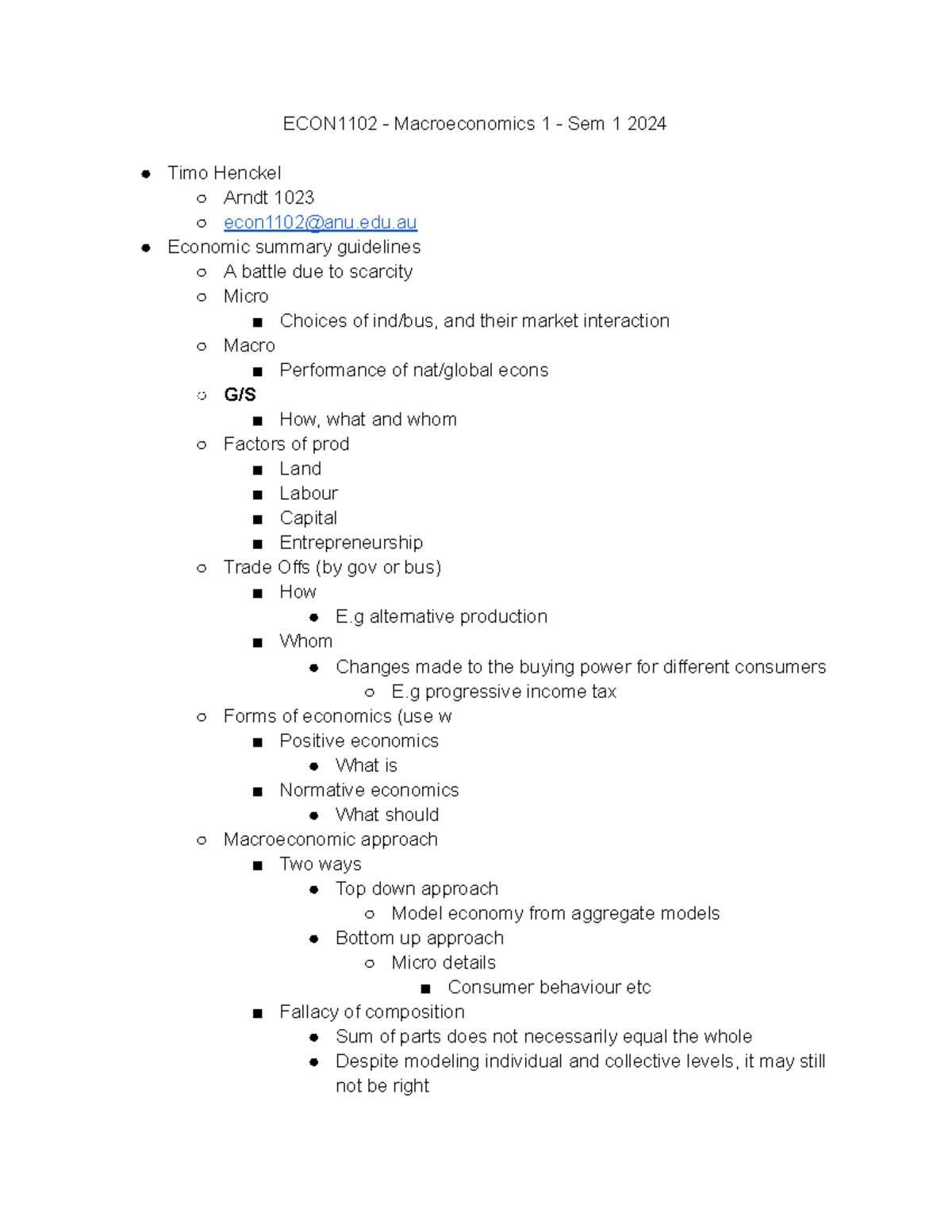 ECON1102 - Macroeconomics 1 - Sem 1 2024 - ECON1102 - Macroeconomics 1 - Sem 1 2024 Timo Henckel ...