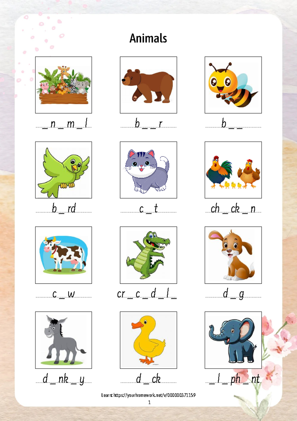 Animals - PDF1 - Animal vocabulary - Starters - Animals - Studocu