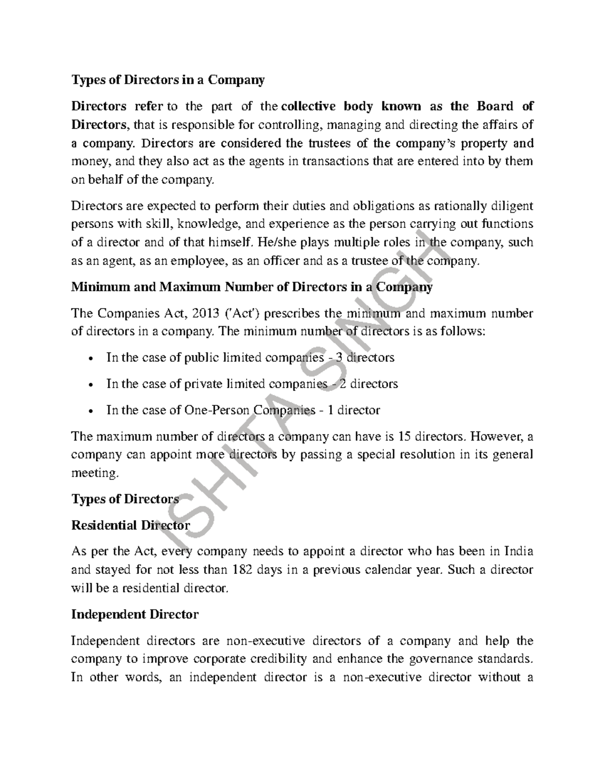 directors of company law powers and duties - Types of Directors in a ...